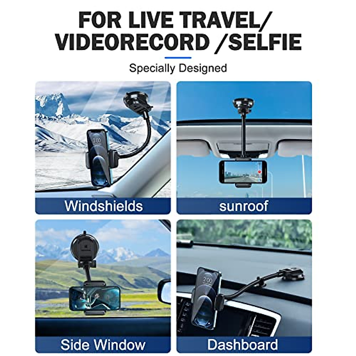 Wall Phone Holder,xuenair Mirror Phone Holder Mount Stand,Reusable Suction Cup Phone Holder for Bathroom Wall Kitchen Car Compatible with All Phones for Tiktok YouTube Make Up