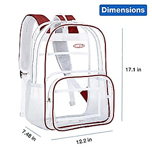 Conworld Clear Backpack for Girls Women, Heavy Duty Clear Bookbags See Through Backpack for School Work, Cute Transparent Backpack Red