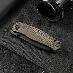 CIVIVI Sokoke Folding Knife, Ray Laconico Pocket Knife for EDC, 3.35" 14C28N Steel Blade Burlap Micarta Handle Thumb Stud Opener Front Flipper Utility Knife C22007-2