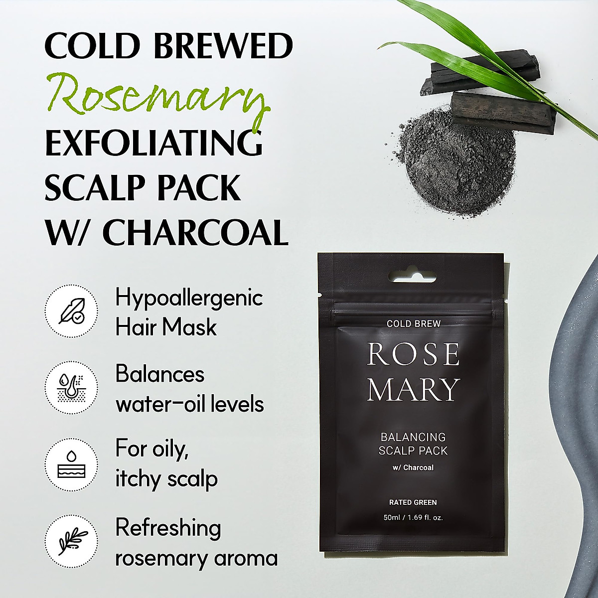 RATED GREEN Cold Brew Rosemary Balancing Scalp Pack w/ Charcoal | Korean Hair Conditioning Mask | Deep Conditioning Hair Mask for Dry Damaged Hair | Hydrating Hair Mask Pack of 5, 1.69 Fl. Oz