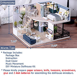 TuKIIE DIY Miniature Dollhouse Kit with Furniture, 1:24 Scale Creative Room Mini Wooden Doll House Accessories Plus Dust Proof & Music Movement for Kids Teens Adults(Satisfied Time)