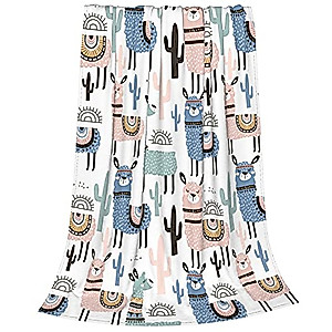 Llama and Cactuses Throw Blanket Warm Ultra-Soft Micro Fleece Blanket for Bed Couch Living Room Decoration
