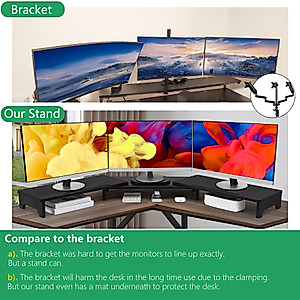 Nnewvante Monitor Stand Riser, 60 inch Large Bamboo Dual Monitor Stand for Desk, 3 Shelves Desktop Screen Riser with Adjustable Length Angle for Computer Laptop PC,Black