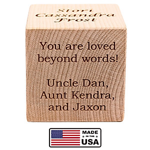 Personalized Wood Baby Birth Block, Choose from 3 Sizes, Solid Hardwood, Laser Engraved, New Baby Gifts, Newborn Gifts (3")