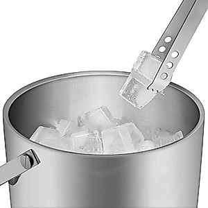 Fortune Candy Insulated Ice Bucket - Double Walled Stainless Steel Ice Bucket with Ice Tongs, Scoop, Lid, and Exclusive Handmade Nylon Holder - 2.8 L, Silver/Navy Blue