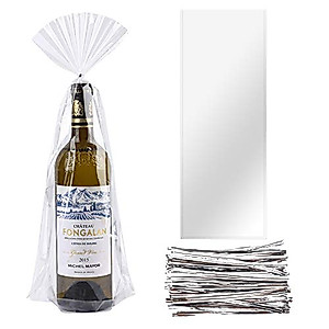 100 pieces Clear Wine Bottle Gift Bags Cellophane Bags with 200 pieces Twist Ties for Gift, Presents, Wine Bottles, Bridal/Baby Showers(8" x 16" + 5")