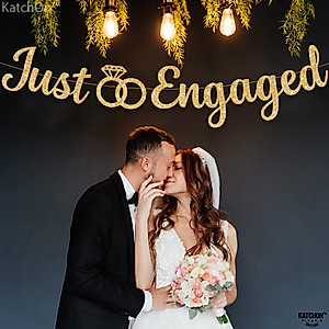 KatchOn, Glitter Gold Just Engaged Banner - 10 Feet, No DIY | Engagement Banner for Just Engaged Decorations | Engagement Party Decorations | Just Engaged Sign | Engagement Decorations