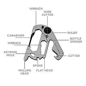 KeySmart AllTul Vulture - 10-in-1 keychain multitool with Bottle Opener, Wrench, Carabiner, Philips Head, Wire Cutter, Flat Head, Spoke, Cutter, Ruler and Keyring Hole, Tool for Camping, Fishing Etc.