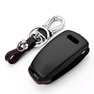 RoyalFox Genuine Leather 3 Buttons Key Fob case Cover for Audi Folding flip Key, Audi A1 A3 Q3 Q7 TT S3 R8 Car Remote Pouch with Key Rings Keychain Holder Metal Black