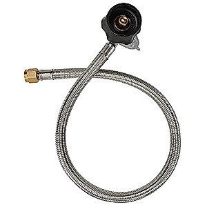 IGT Gas Regulator | 2 feet Stainless Steel Braided Hose Propane Regulator (70000 BTU) for Barbecue Grill, Camping Stove, Patio Heater, Fish Cooker & Other Small Gas Appliances, 2 ft, QCC-1, LPG, Blue