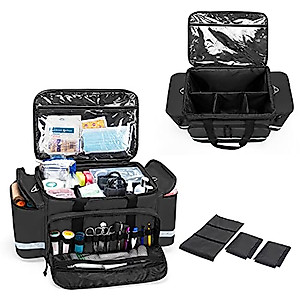 Damero First Aid Medical Bag, Medical Trauma Bag Empty with 2 Removable Pouches and Dividers, Ideal for EMT, EMS, Paramedics, Black