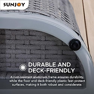 Sunjoy Rust-proof Aluminum Pool Float Storage Rack, 16-Inch Outdoor Wicker Poolside Float Organizer, Pool Float Caddy for Cushions, Floaties, Noodles, Pool Toys, Grey
