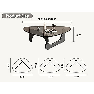 loktch Triangle Glass Coffee Table Mid-Century Modern Coffee Table Abstract Vintage Glass End Table Center Table for Living Room Patio Balcony Black/Grey Medium 35.8 * 25.5 * 16in