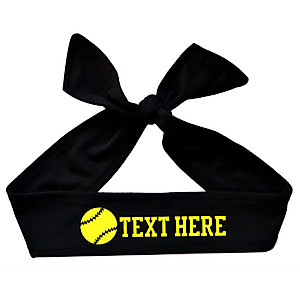 Funny Girl Designs Softball Tie Back Headband with NEON Yellow Softball Personalized with Your Custom Text - Design Your OWN (Black)