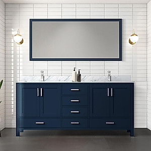 Bell+Modern Big Sur 72 in. W x 22 in. D Navy Blue Double Bath Vanity and Carrara Marble Top
