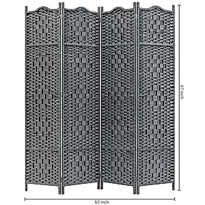 MyGift 4-Panel Freestanding Grey Bamboo Woven Folding Room Divider