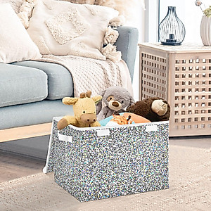 VIGTRO Silver Glitter Rainbow Sparkles Storage Bins with Lids Foldable Storage Boxes with 2 Handles, Bling Decorative Storage Basket Collapsible for Clothes Books