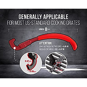 GriAddict Universal Grill Grate Lifter Tool - Hot Surfaces Handling Cooking Grid Lifter Gripper with Non-Slip and Anti-scalding Coating Handle fits Most Heavy-Duty Cast Iron and Stainless Grates