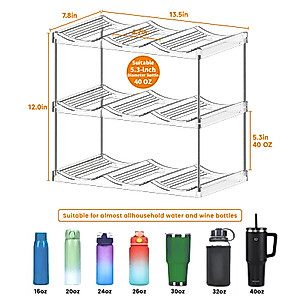 SuoXing Large Compartment Stackable Water Bottle Organizer for Stanley 40 Oz,3 Packs Hold 9 Bottles Stackable Bottle Storage Organizer,Clear Tumbler Travel Organizer for Kitchen Cabinets Wine Rack