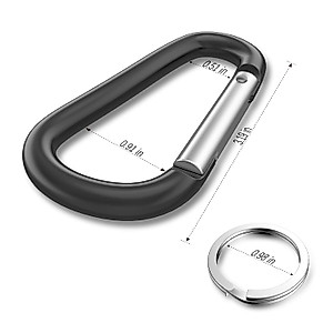 Sprookber 3" Aluminum Carabiner D Ring, Caribeener Clips, Spring Snap Hook for Keychain Clip, Set of 10 (Black)