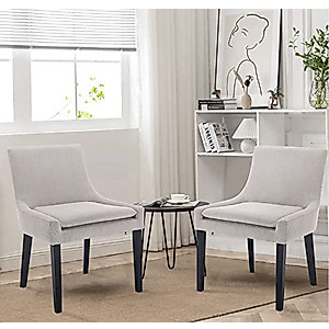 COLAMY Modern Dining Chairs Set of 4, Upholstered Corduroy Accent Side Leisure Chairs with Mid Back and Wood Legs for Living Room/Dining Room/Bedroom/Guest Room-Beige