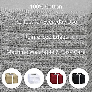 Linen Hub 100% Cotton Waffle Kitchen Dish Towels 16x26 Oversized, Absorbent Durable Washable, Tea Towels, Dish Cloths, Bar Towels, Cleaning Towels, Kitchen Towels with Hanging Loop - Set of 6 Grey