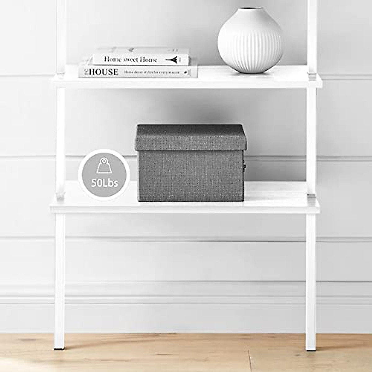 ACLULION 5 Tier Wall Mounted Ladder Shelves, Industrial Ladder Bookcase with Metal Frame and Wood Shelf, Modern Learning Bookshelf for Living Room, Bedroom, Office (24" W x 12" D x 71" H, White)