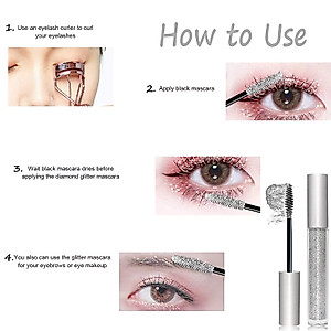 Glitter Mascara Diamond Glitter Mascara 4D Glitter Lash Mascara for Women Waterproof|Long Lasting|Thickening|Lengthening Sparkly Eye Lash Mascara Lash Makeup for Party Wedding