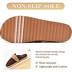 ONCAI Womens Fluffy Slippers,Cute Sherpa Faux Fur Scuff Garden Slip on House Slippers with Polar Fleece Lining Memory Foam Footbed and Indoor/Outdoor Rubber Hard Soles Brown US Size 9