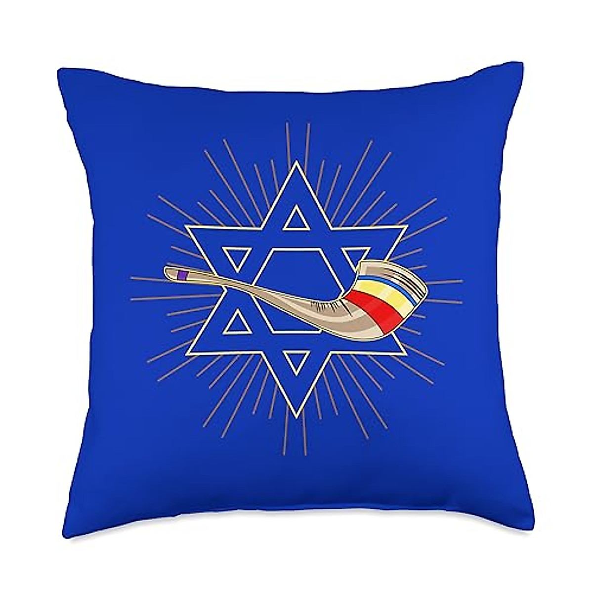 Jewish Holiday Gifts and Apparel Shofar Star of David Jewish Yom Kippur Rosh HaShanah Throw Pillow, 18x18, Multicolor
