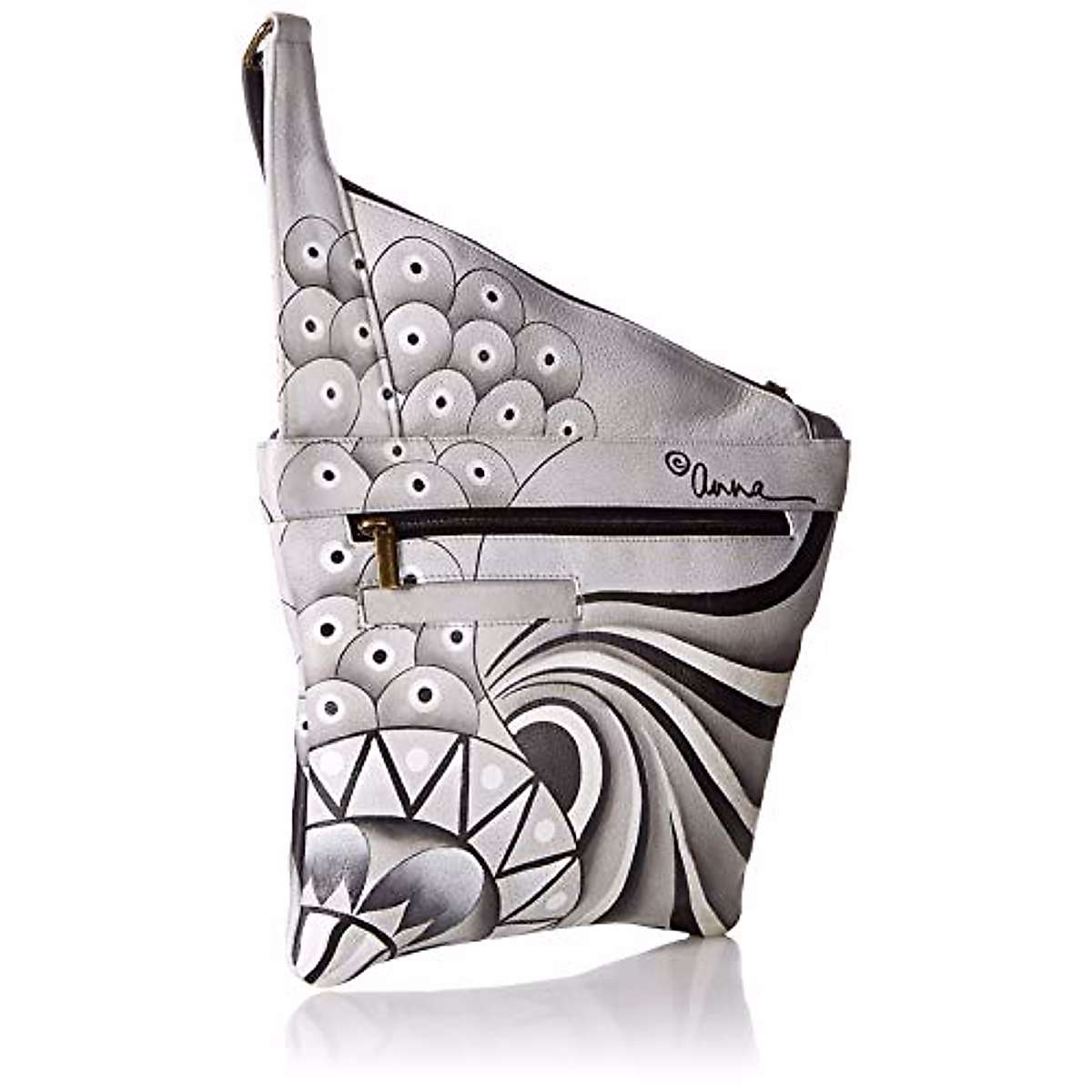 Anna by Anuschka womens Medium Anna Anuschka Handpainted Women s Genuine Leather Asymmetric Slim Crossbody Bag with Zippered Poc, Patchwork Pewter, One Size US