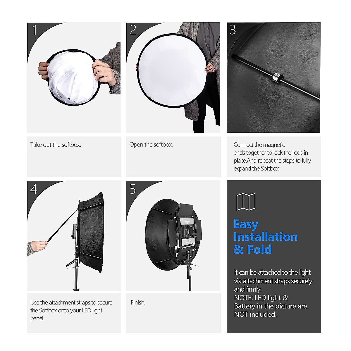 Neewer Collapsible Softbox Diffuser with Honeycomb Grid Compatible with Neewer 480/660/530 LED Light Panels, 11.5x11.5inches Opening with Strap Attachment and Carry Bag for Studio Photo Video Shooting