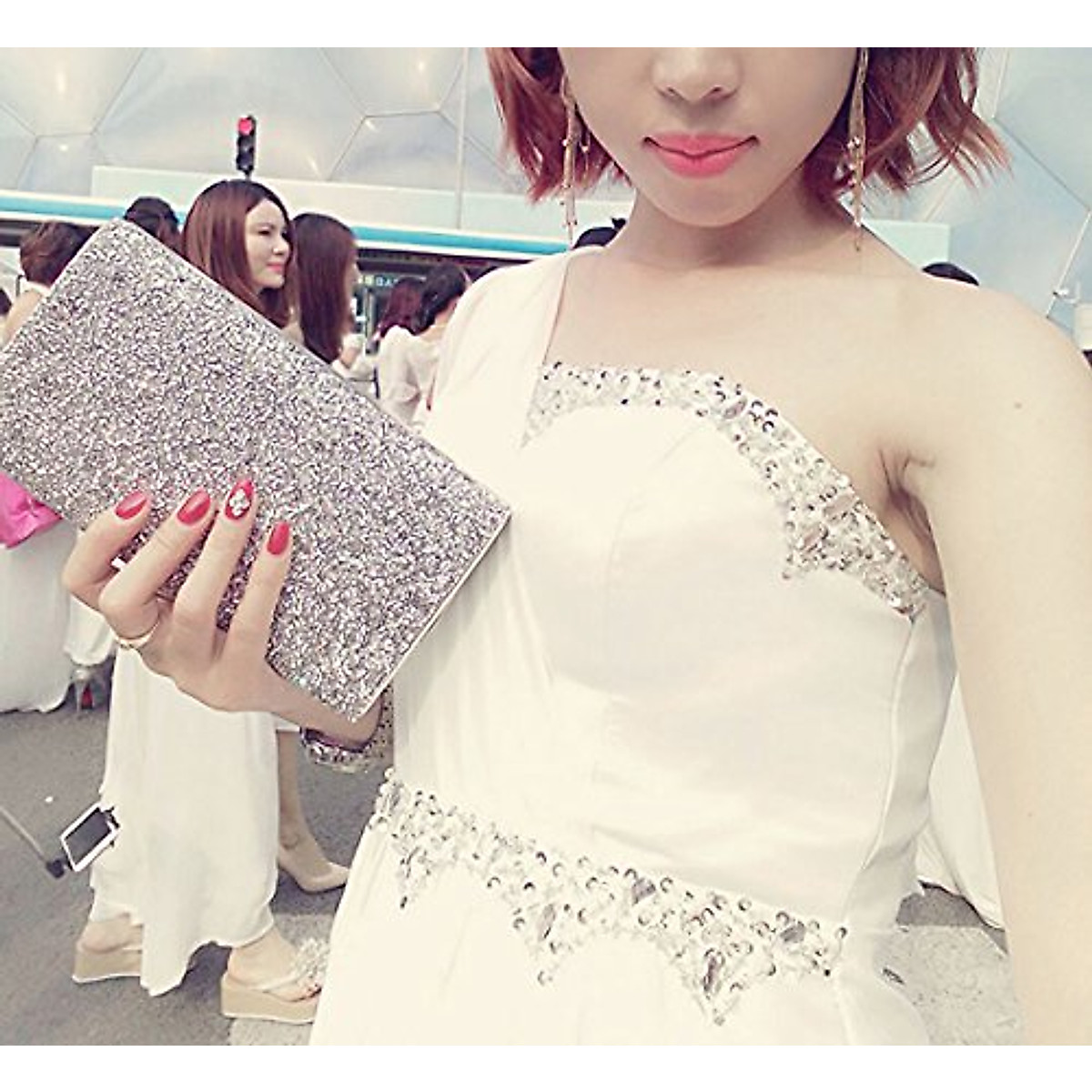 Covelin Women's Handbag Envelope Rhinestone Evening Clutch Bag Hot Silver