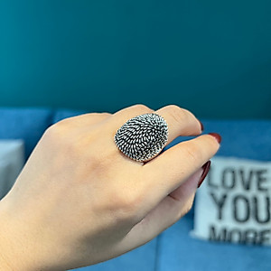 Mytys Vintage Silver Rings for Women Hedgehog Style Antique Statement Ring Thumb Rings Jewelry Gifts Size 8