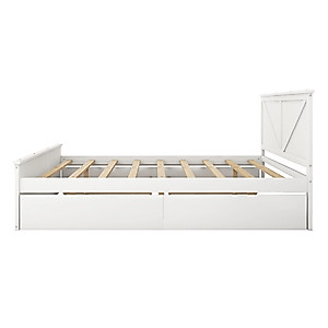 BIADNBZ King Size Wooden Platform Bed Frame with Headboard,Four Storage Drawers and Support Legs for Bedroom Guest Room,No Box Spring Needed,White
