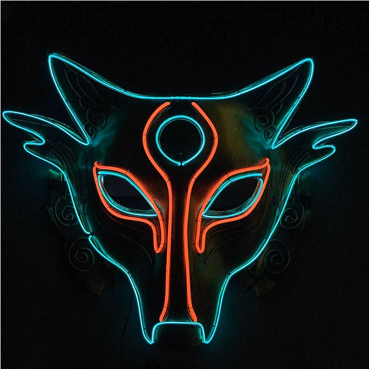 Amosfun Halloween Wolf LED Mask Wolf Head Light Up Mask Animal Costume Mask Halloween Cosplay Face Cover (Without Battery) Gold