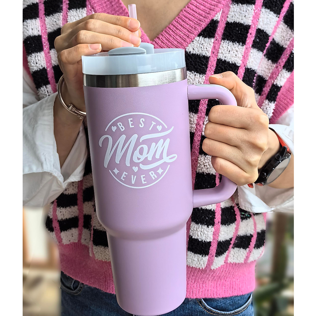 CHONG SHENG Best Mom Ever 40OZ Coffee Tumbler - Gifts for Mom from Daughter for Mother's Day, Christmas, Birthday gIfts Idea for Mama