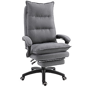 Vinsetto 360° Swivel Executive Home Office Chair Adjustable Height Linen Style Fabric Recliner with Retractable Footrest and Double Padding, Grey