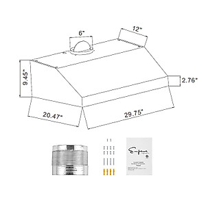 Empava Under Cabinet Range Hood, Ducted/Ductless(Charcoal-filter Sold Separately), Touch Control, 3-Speed, 400 CFM Stainless Steel, 30 in. RH07