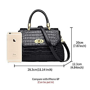 LAORENTOU Genuine Leather Handbags Purse for Women Small Top-handle Bags for Women, Ladies Satchel Shoulder Bags (Black)