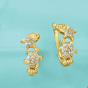 Ross-Simons 0.10 ct. t.w. Diamond Sea Life Hoop Earrings in 18kt Gold Over Sterling