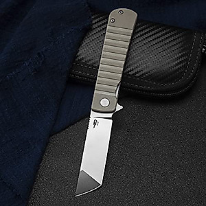 BESTECH KNIVES Tanto Folding Pocket Knife: 2.96" D2 Steel Stain Stonewashed Blade, G10 Handle, Flipper Liner Lock, Deep Carry Clip (BG49A-2 Beige)