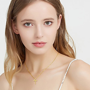 14kt Solid Gold Cross Necklace for Women, Real Gold Classic Cross Pendants Religious Jewelry Gift for Girl, Mom, Wife, 16"-18"