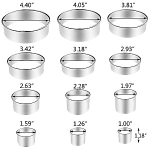 12 Pieces Round Cookie Cutters Set Stainless Steel Cookie Cutter Set Biscuit Plain Edge Round Cutters Circle Baking Metal Ring Molds Metal Ring Baking Molds Circle Pastry Donut Doughnut Cutter Set