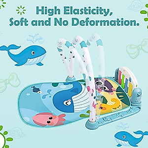 Nutsball Baby Gym Play Mat, Kick and Play Piano Gym Mat with Music and Lights, Tummy Time Musical Activity Center for Infants Toddlers (Ocean World Blue)
