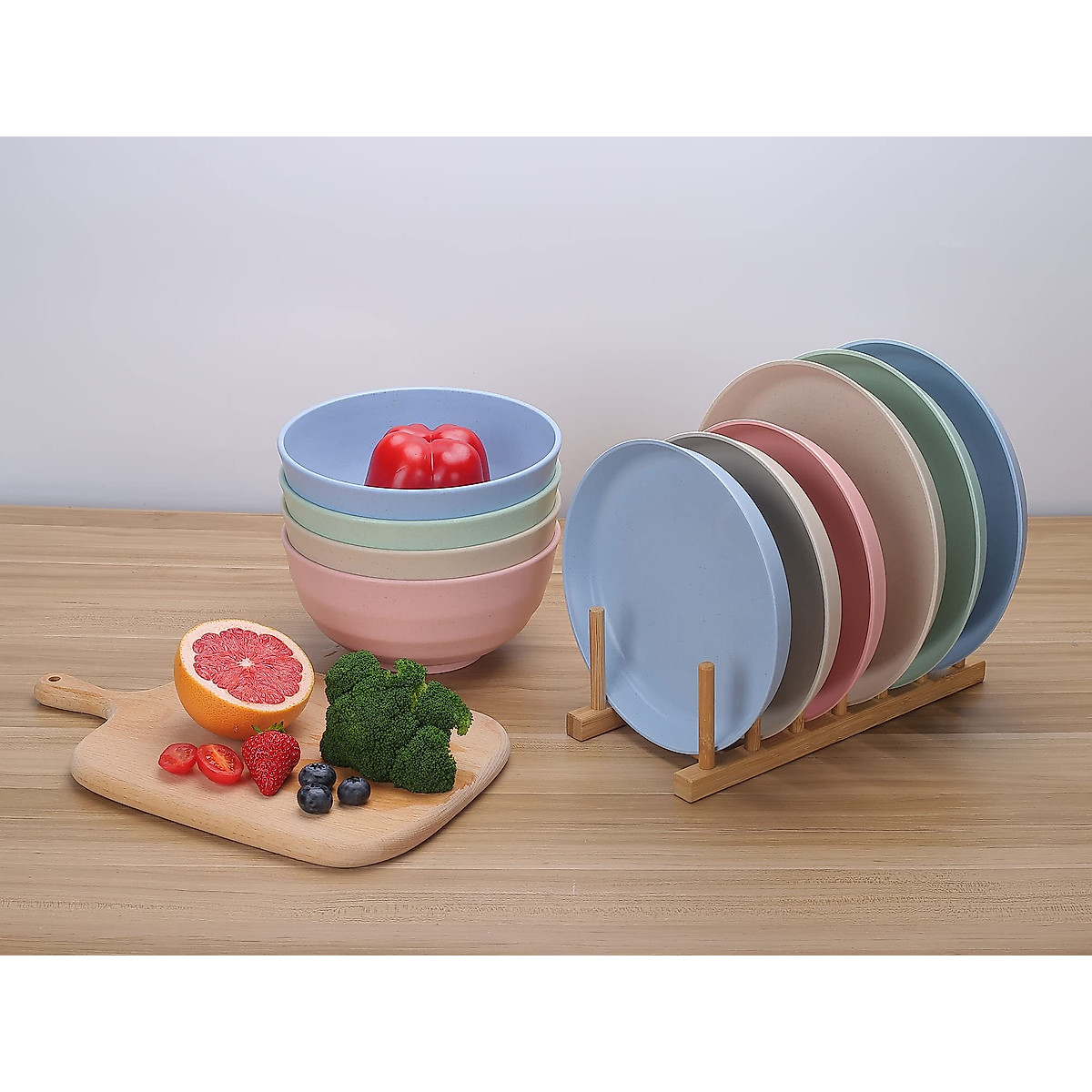 LuckyZone 60 OZ Wheat Straw Bowl Set of 4 - Large Unbreakable Cereal Bowls - Dishwasher & Microwave Safe - Serving Bowl for Salad, Soup and Popcorn - BPA Free, Healthy & Eco-Friendly (4 Pcs 60 Oz)