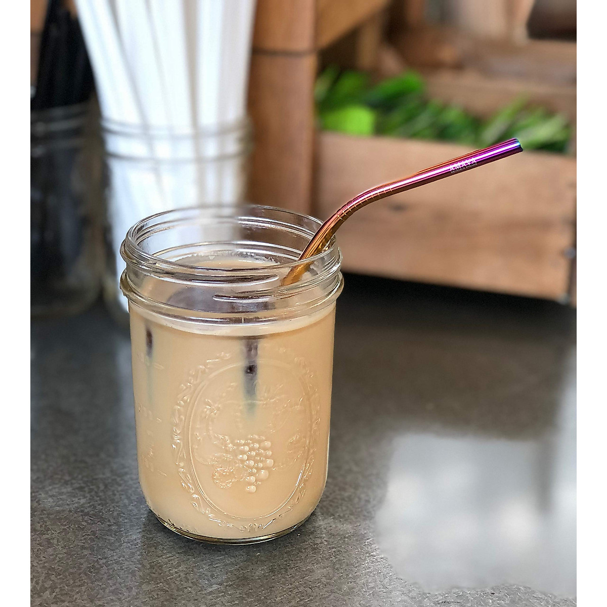 Reusable Straws Set, Stainless Steel Metal, Colorful, Includes 8 Straws, 4 Silicone Tips, 2 Cleaning Brushes, and 2 Travel Pouches, Draw String Bag and Wrap Bag for Hot & Cold Drinks