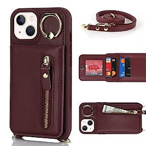 Jaorty Phone Case for iPhone 14 Plus with Strap,for iPhone 14 Plus Case Wallet with Card Holder for Women,Crossbody Lanyard Cases with Zipper Pocket Kickstand Ring Holder 6.7",White Leopard