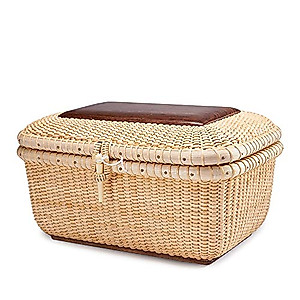 Teng Tian Nantucket baskets Rectangular Handwoven rattan Storage Basket Set with Lid for Shelves and Home Organizer Bins (S)