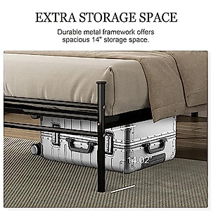 HAOARA Queen Size Bed Frame with Rustic Wood Headboard, Metal Heavy Duty Platform Frame, Sturdy Steel Slat Support, No Box Spring Needed, Black